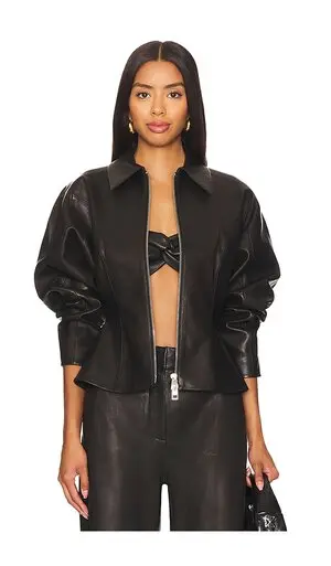 THE SEI Fitted Leather Jacket - Black