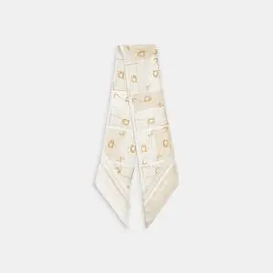 COACH Tabby Bag Print Silk Wide Skinny Scarf Chalk