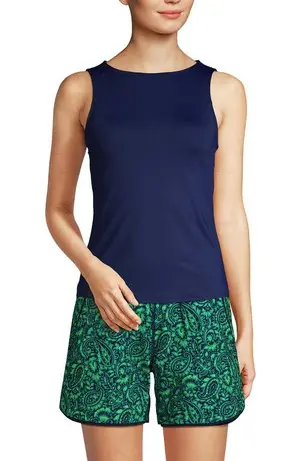 LANDS' END Mastectomy Chlorine Resistant Tankini Top - Deep Sea Navy
