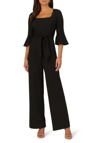 Adrianna Papell Tie Waist Wide Leg Jumpsuit - Black