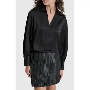 Dkny Satin Long Sleeve Top - Black