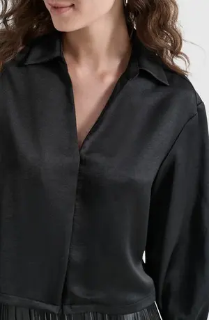 Dkny Satin Long Sleeve Top - Black