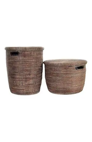 MBARE Flat Lid Storage Basket Monochrome Low Storage - Black