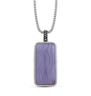 LUVMYJEWELRY Lace Agate Sterling Silver Tag Necklace - Blue