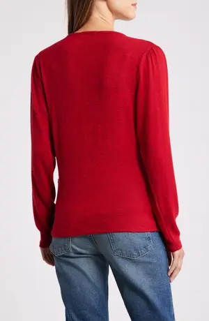 Loveappella Long Sleeve Faux Wrap Top - Red