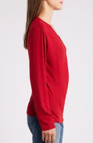 Loveappella Long Sleeve Faux Wrap Top - Red