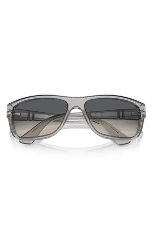 Persol 63mm Oversized Rectangle Sunglasses - Transparent Grey