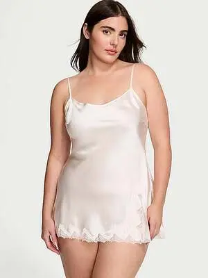 Victoria's Secret Atelier Bridal Silk Lace-Trim Mini Slip Dress - White,ivory