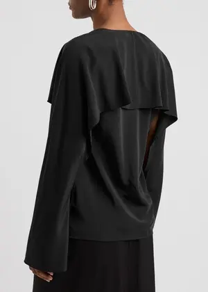 Helmut Lang Silk Crepe De Chine Cape Effect Blouse - Black