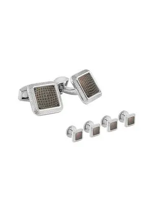 Tateossian Spazio Square Mother Of Pearl Cufflinks & Shirt Studs Set - Silver