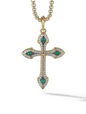 David Yurman Gothic Cross Amulet In 18k Yellow Gold - Emerald