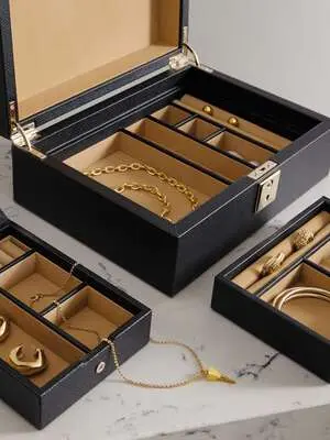Smythson Panama Textured-leather Jewelry Box