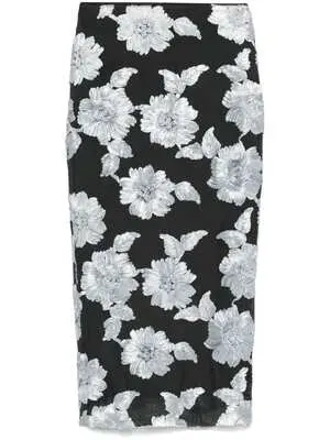 ROTATE BY BIRGER CHRISTENSEN Floral Mesh Pencil Skirt - Black