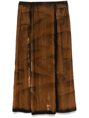 TELA Flame Printed Velvet Midi Skirt - Brown