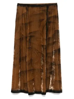 TELA Flame Printed Velvet Midi Skirt - Brown