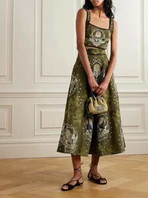 Agua Bendita Amanda Relato Cropped Embroidered Bustier Top - Green