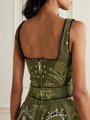 Agua Bendita Amanda Relato Cropped Embroidered Bustier Top - Green