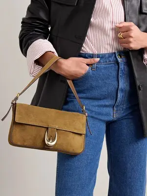 Staud Harlow Buckled Suede Shoulder Bag - Brown