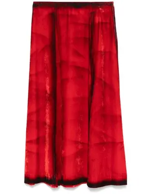 TELA Flame Velvet Midi Skirt - Red