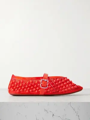 AZZEDINE ALAIA Patent Leather-trimmed Studded Mesh Ballet Flats