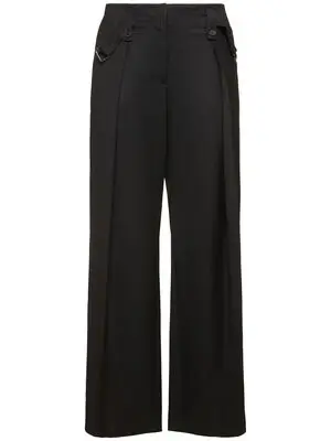 LOW CLASSIC LOW CLASSIC Belt Loop Point Wide Leg Pants - Black