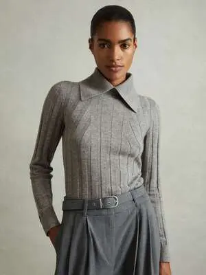 REISS Winter Ribbed Collared Top