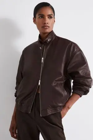 REISS Dru Atelier Leather Bomber Jacket