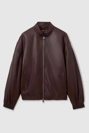 REISS Dru Atelier Leather Bomber Jacket
