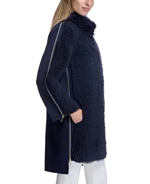 MAXIMILIAN Mixed-media Shearling Parka With Zip Trim - Navy