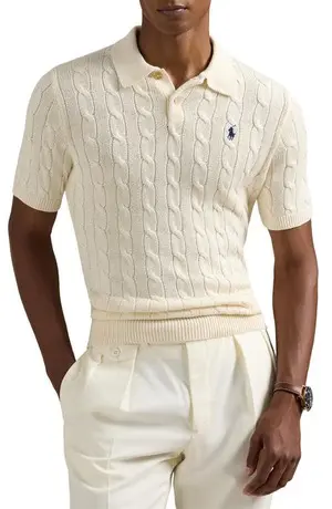 Ralph Lauren Cable Short Sleeve Polo Sweater - Andover Cream