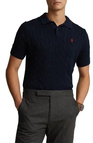Ralph Lauren Cable Short Sleeve Polo Sweater - Hunter Navy