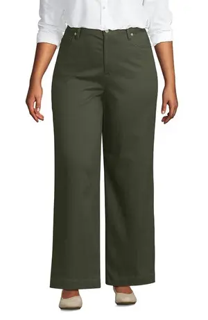 LANDS' END High Rise Wide Leg Chino Pants - Forest Moss