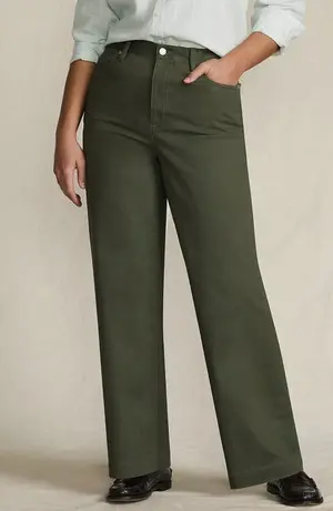 LANDS' END High Rise Wide Leg Chino Pants - Forest Moss