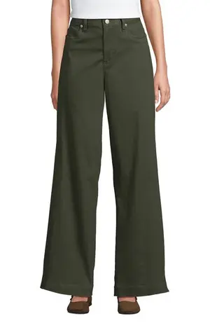 LANDS' END High Rise Wide Leg Chino Pants - Forest Moss