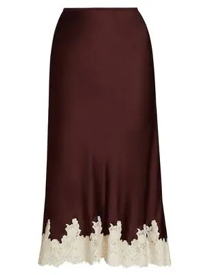 DÔEN Women's Elowen Silk Lace-Trim Skirt - Cafe  - Cafe
