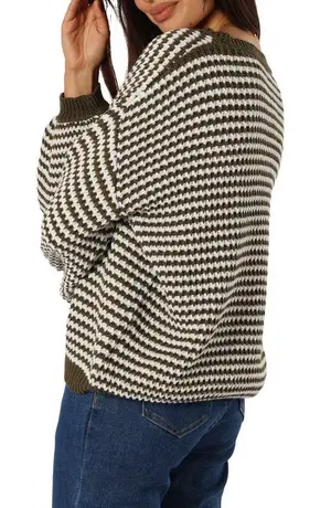 PETAL & PUP Becca Stripe One-shoulder Sweater