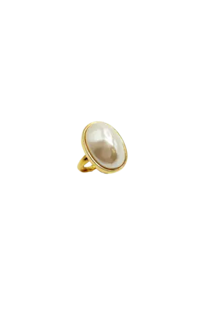 KENNETH JAY LANE Oval Pearl Adjustable Ring - Lime