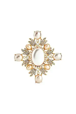 KENNETH JAY LANE Crystal And Pearl Cluster Pin - Natural