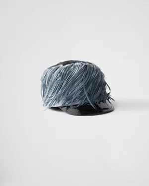 Prada Prada Patent Leather And Feather Hat Light Blue