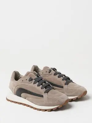 Brunello Cucinelli Suede Sneakers With Embellished Detailing - Beige