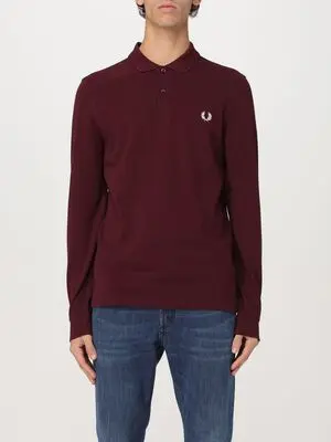 Fred Perry Long-sleeved Cotton Polo Shirt With Embroidered Logo Burgundy