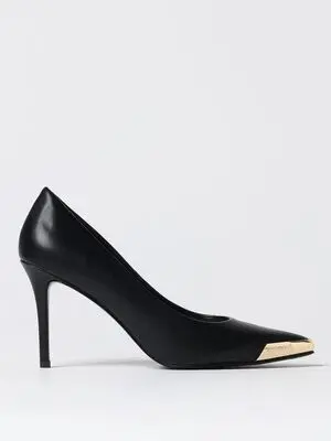 Versace Leather Stiletto Pumps With Metal Toe Detail - Black