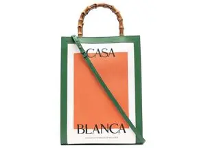 Casablanca Logo Print Bamboo Handle Tote - Green/orange/white
