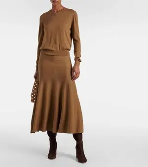 Khaite Mayu Knitted Wool Midi Skirt - Brown