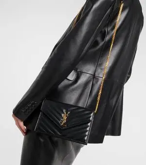 Saint Laurent Cassandre Envelope Leather Wallet On Chain - Black