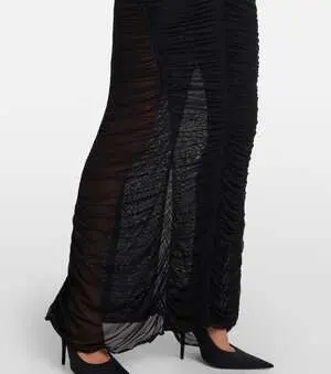 MUGLER Ruched Open-back Mesh Gown
