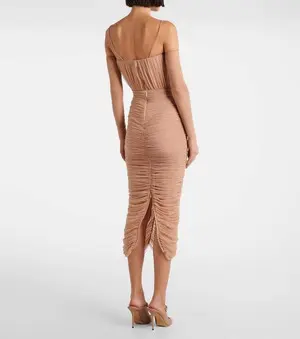 Alex Perry Sweetheart Ruched Mesh Midi Dress