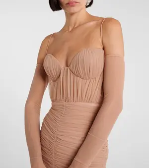 Alex Perry Sweetheart Ruched Mesh Midi Dress