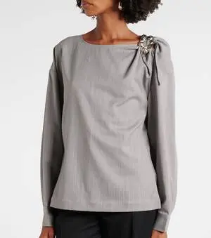JACQUES WEI Embellished Wool Blouse