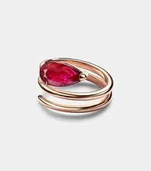 Shay Jewelry 18kt Rose Ring With Ruby Pear - Gold